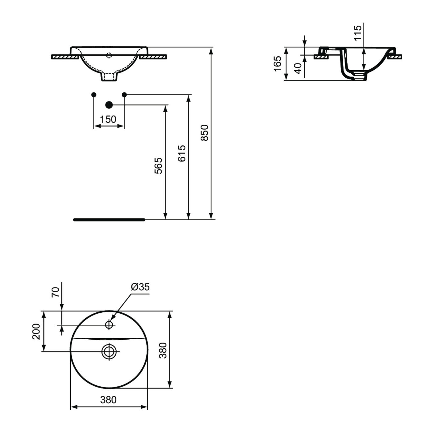 Ideal Standard handlaug á borð Ø38cm - Ísleifur
